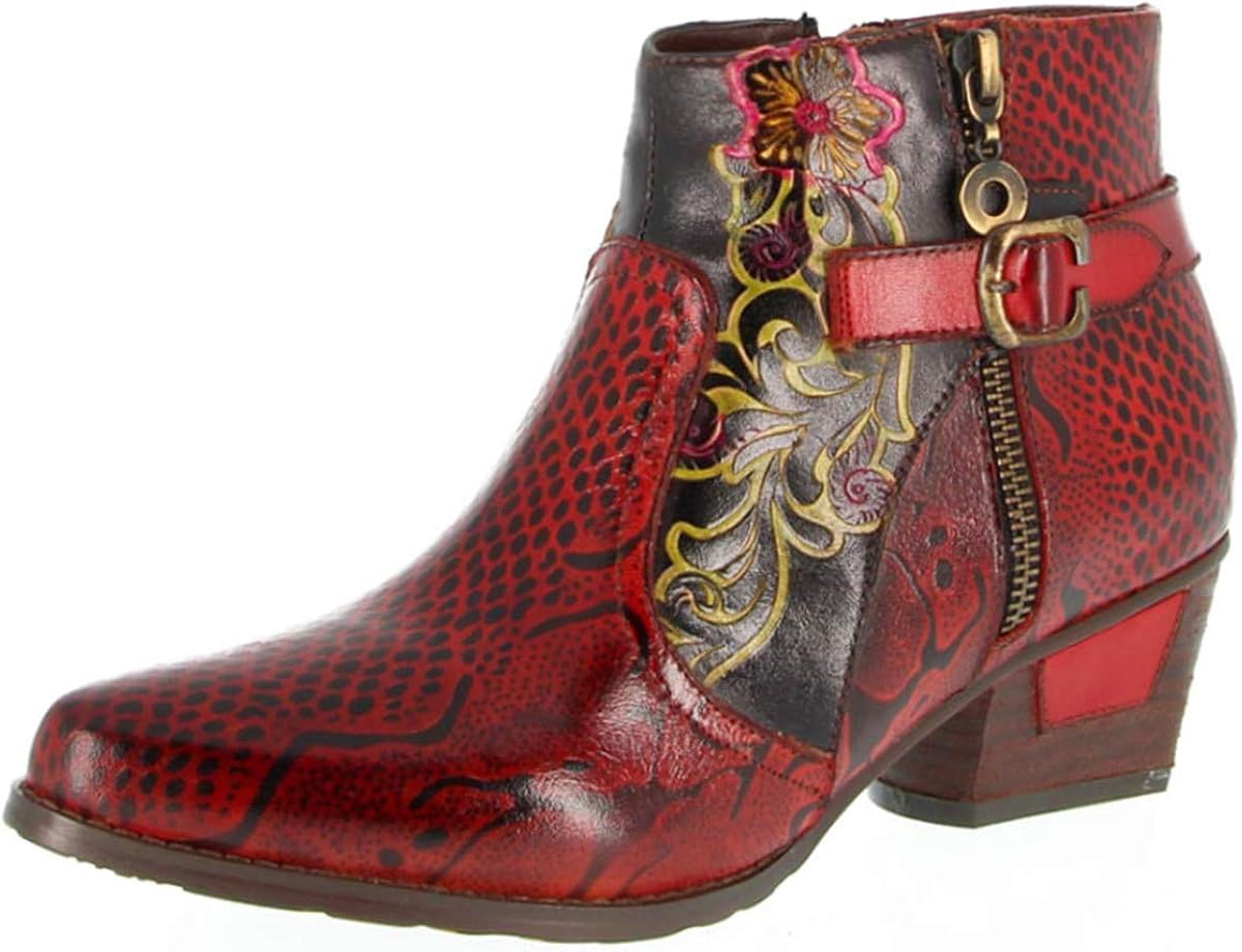 CrazycatZ Womens Ankle Leather Boots Hand Painted Color Splicing ...