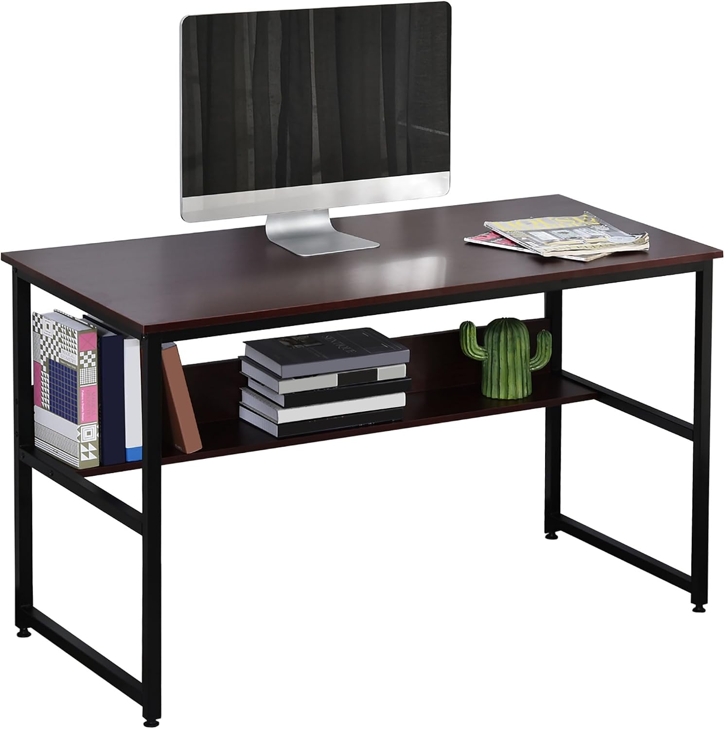 HOMCOM Computer Desk with Storage Shelf, 120 x 60cm Home Office Desk ...