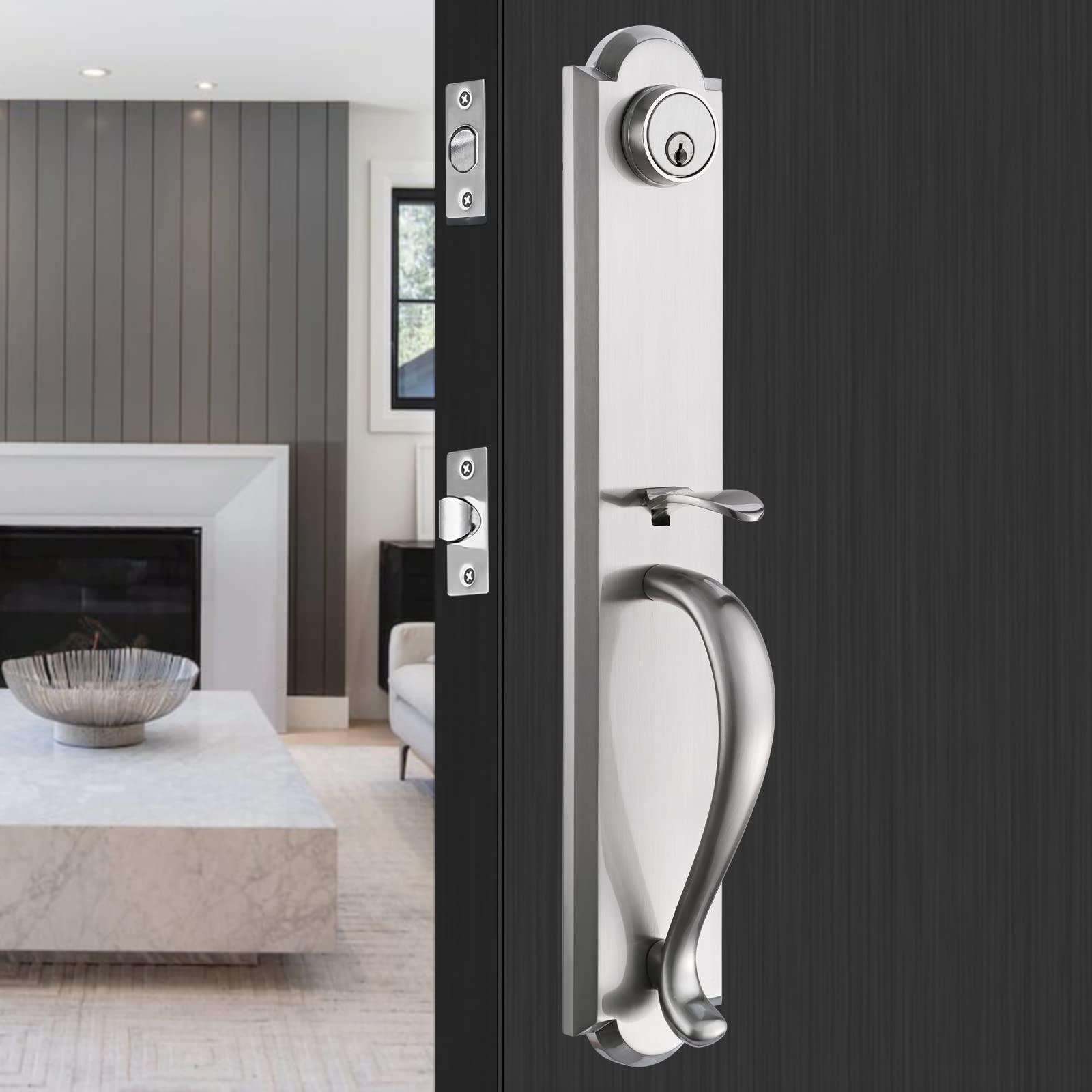 HISAFE Front Door Lock Set, Brushed Nickel Keyed Entry Door Lock Set ...
