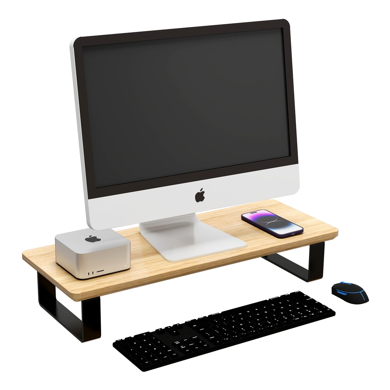 Snapklik.com : YUMORE Wood Computer Monitor Stand For Desk, Natural Oak ...