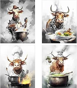 Lustige Kuh Leinwand-Wandkunst – Kochen verführerisches Essen Kuh Bild in der Küche – Tierdruck ...
