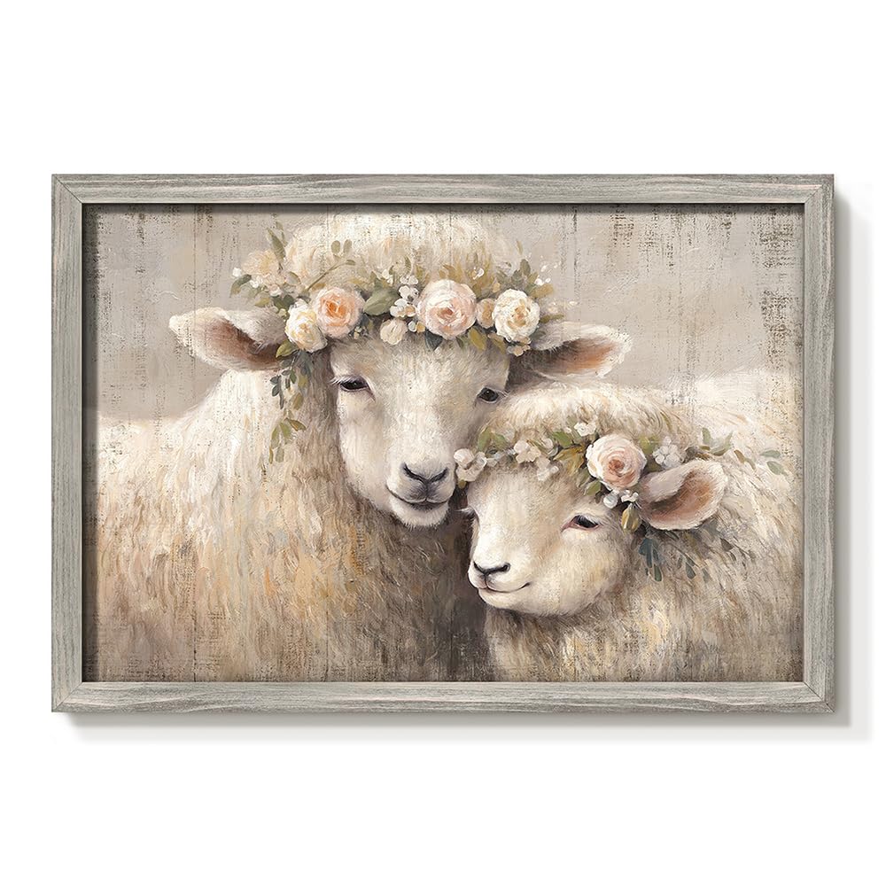 Amazon.com: Farm Sheep Wooden Framed Decor: Rustic Farmhouse Animal ...