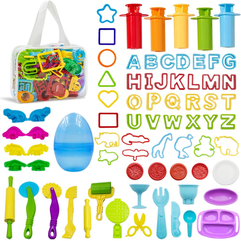71PCS Play Dough Tools for Kids,Playdough Tool Set with Animals Shapes ...