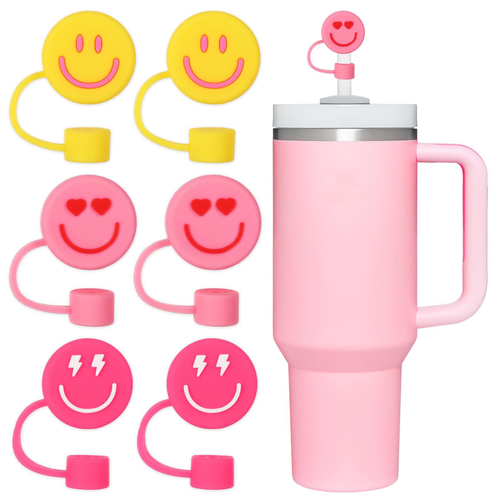 Amazon.com: Whaline 6Pcs Preppy Smile Face Straw Covers 0.4 Inch ...