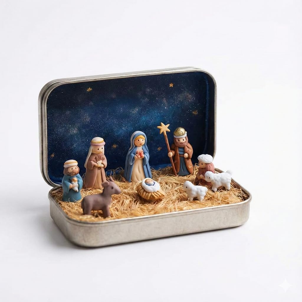 Amazon.com: Adouiry Mini Christmas Nativity Set in a Tin Box - Tiny ...