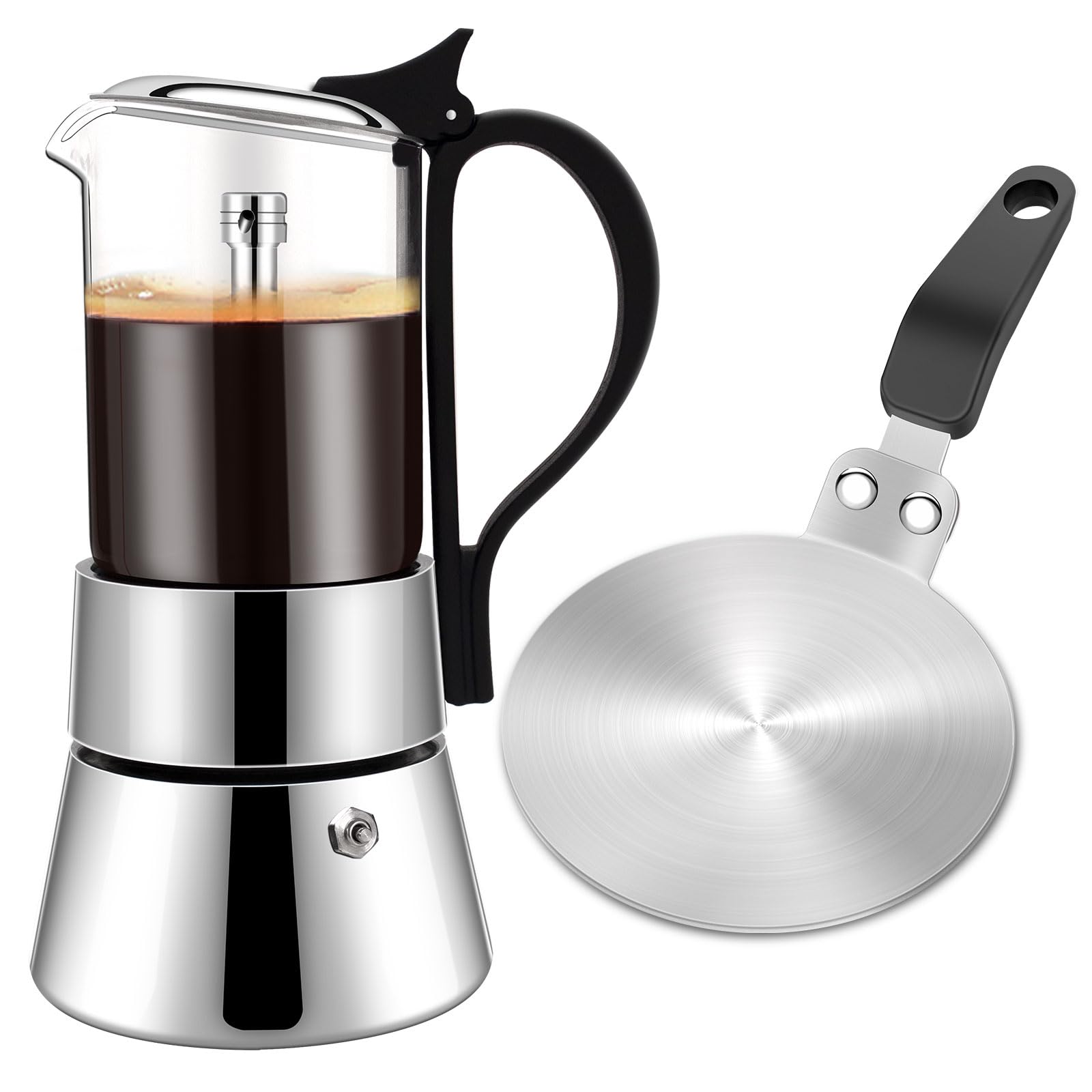 Amazon.com: DITOSH 4 Cup 304 Stainless Steel Transparent Glass Moka Pot ...