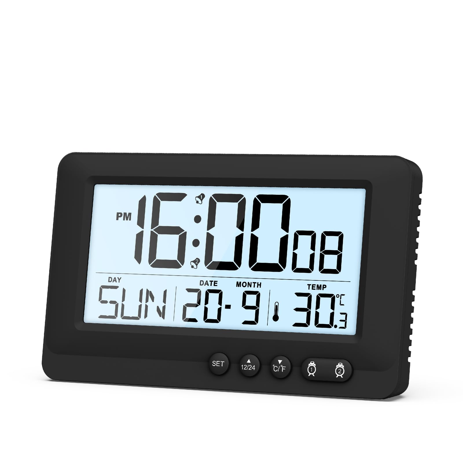 ORIA Digital Alarm Clock, Battery Powered LCD Digital Clock with Time ...