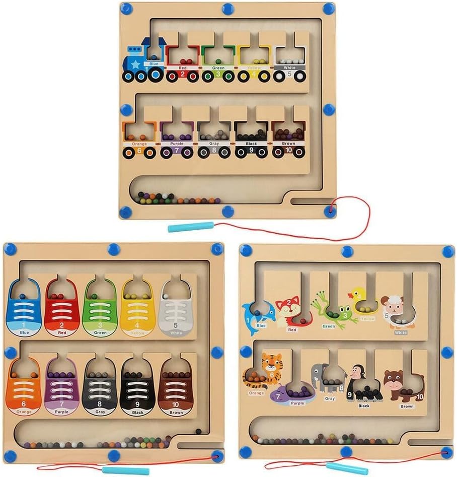 MOROVIK Magnetic Color and Number Maze - Wooden Magnet Board Puzzles ...