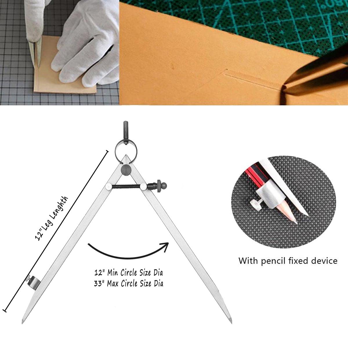 Snapklik.com : Compass For Geometry, 12 Inch Professional Leather Work ...
