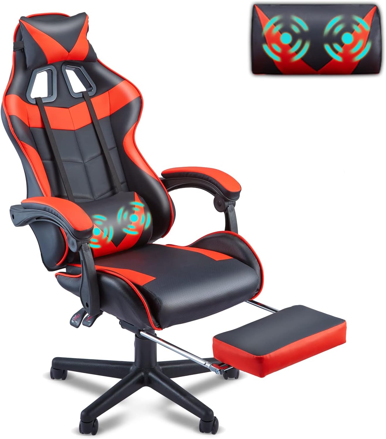 Amazon.com: Soontrans Red Gaming Chairs with Footrest,Racing Gaming ...