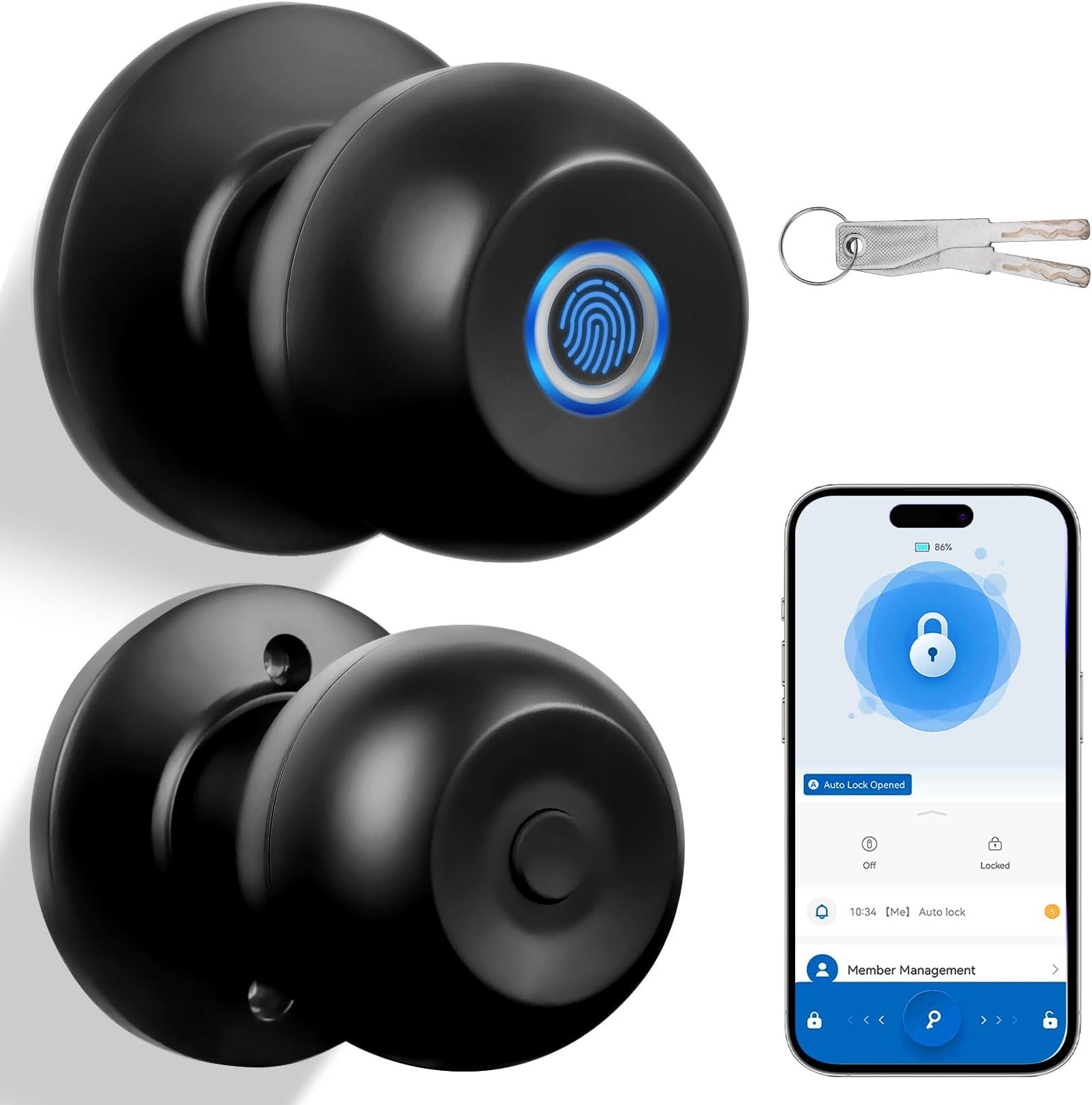 Fingerprint Door Lock - Smart Door Knob with App Control, Biometric ...