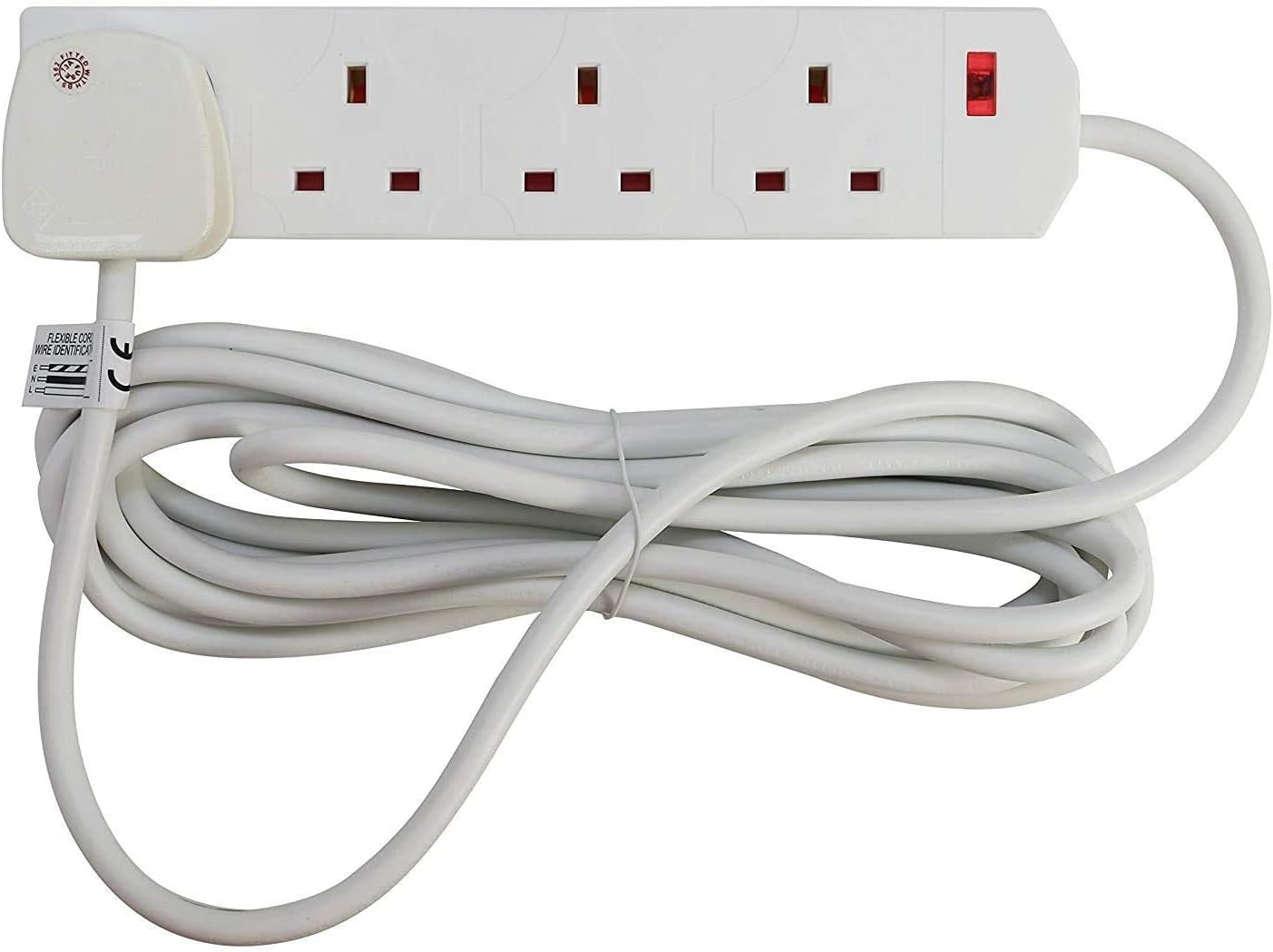 4 Way Extension UK 3Pin Plug 13amp with 2 Metre Cable Neon Power On ...