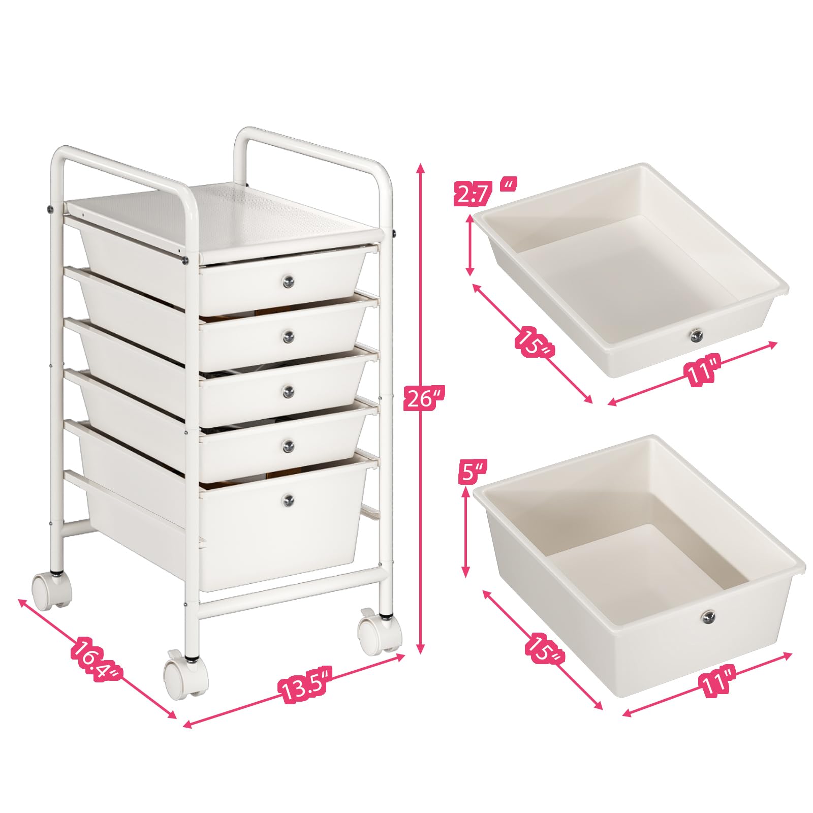 6 Tier Rolling Cart with 5 Drawers, Multipurpose Storage Utility Cart ...