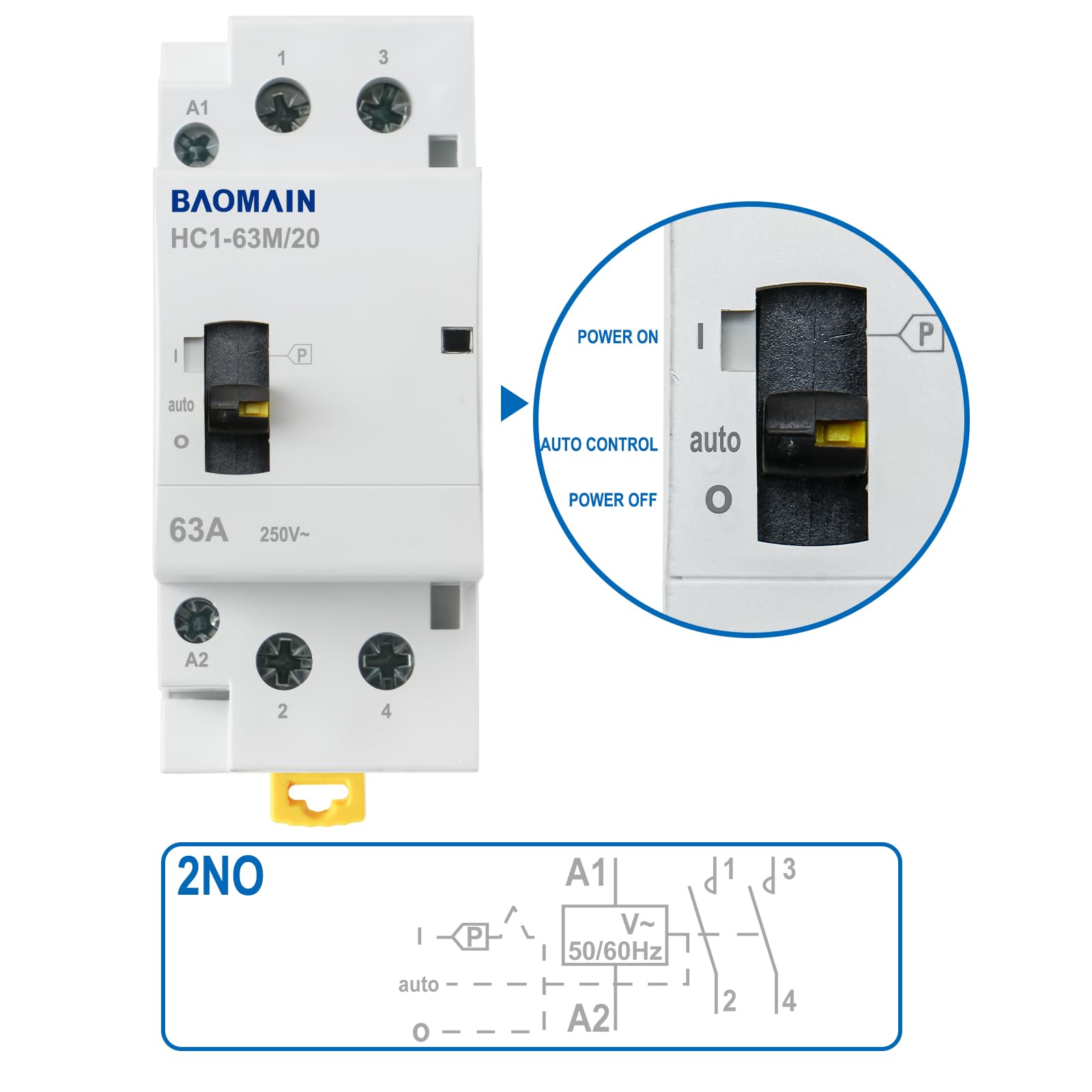 Snapklik.com : 220V AC 2-Pole Modular Contactor, 63A 2NO Normally Open ...