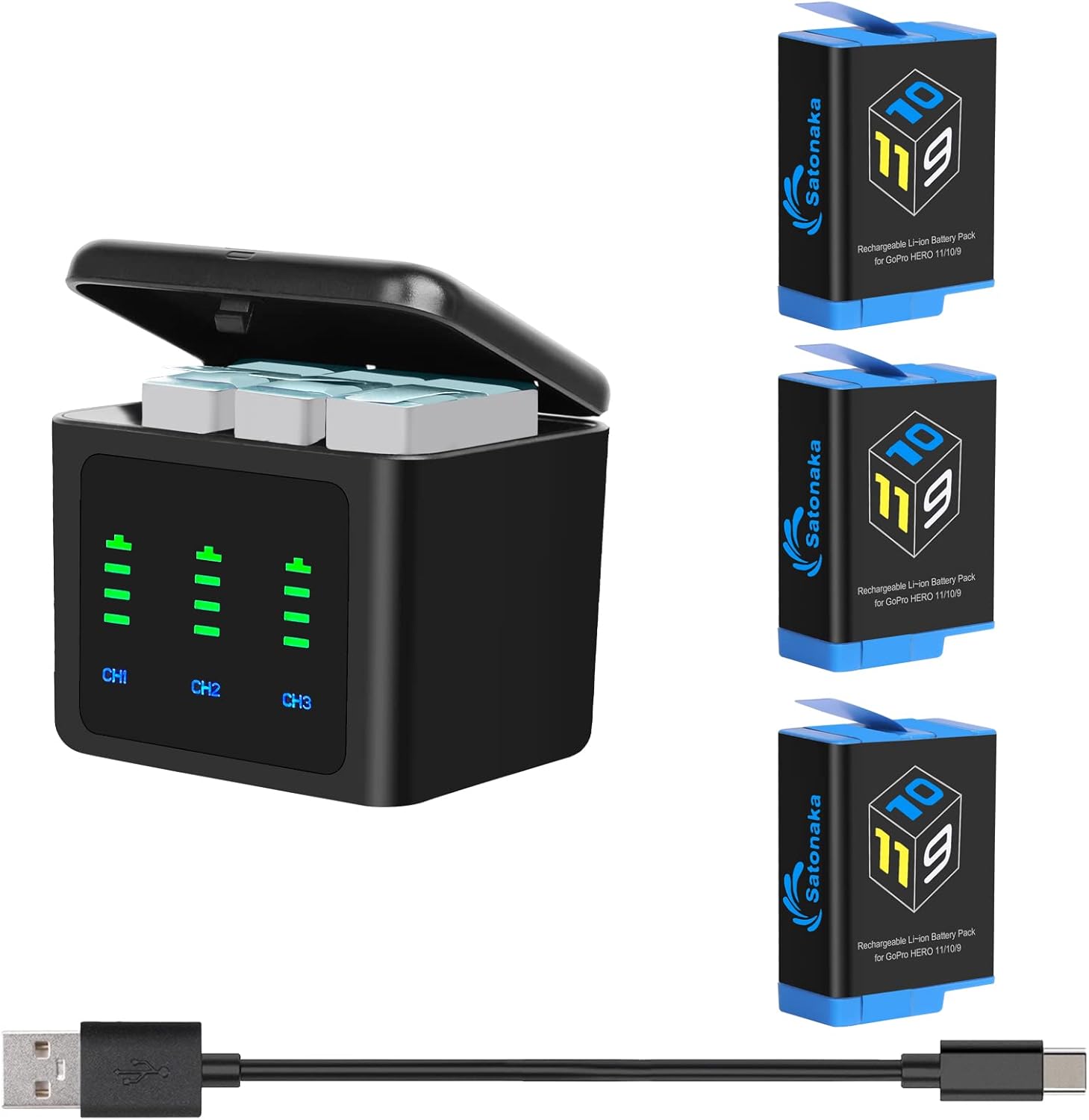 Amazon.com: Satonaka Hero 12/11/10/9 Battery Charger Bundle, 3 Pack ...