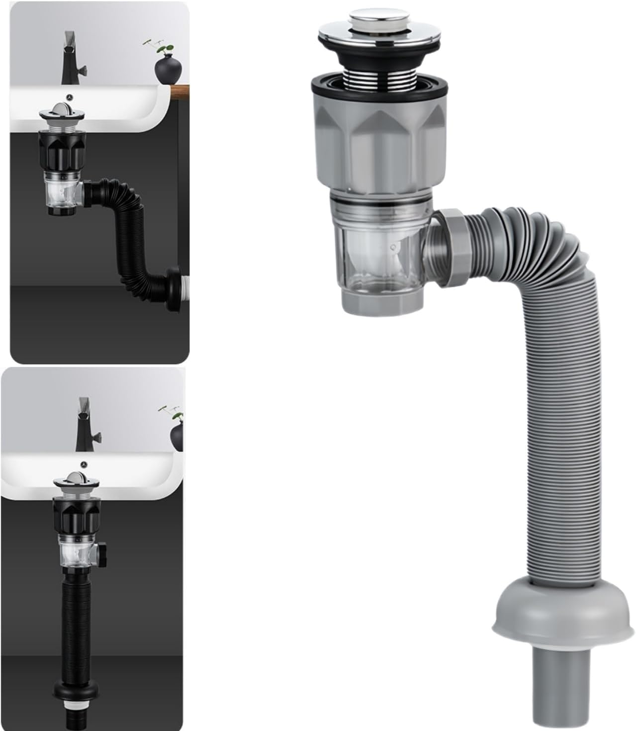 Bathroom Sink Drain Kit with Flexible Expandable P-Trap Sink Drain Pipe ...