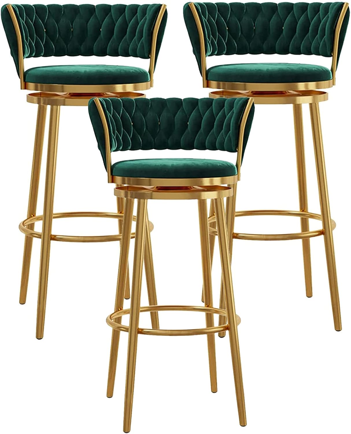 Amazon.com: Luxury Bar Stool Counter Stools Velvet Bar Chair Set of 3 ...