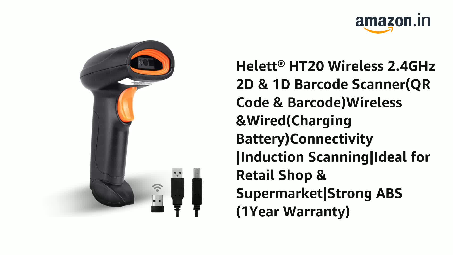 Watch Helett® HT20 Wireless 2.4GHz 2D & 1D Barcode Scanner﹙QR Code ...