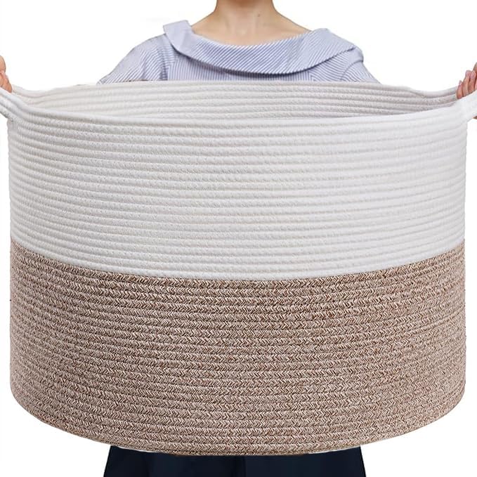 OIAHOMY Large Cotton Rope Basket, Rectangle Woven Baskets for Storage ...