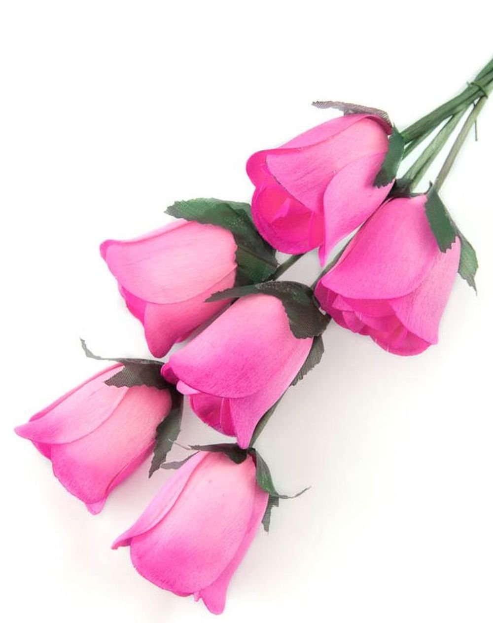 Amazon.com: 6 Pink Roses with Hot Pink Tips Half Open Bud Wooden Roses ...