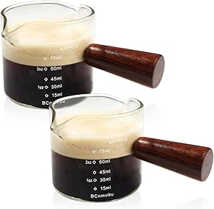 Amazon.com | 2 PCS Double Spouts Measuring Triple Pitcher Milk Cup with Wood Handle 75ML ...