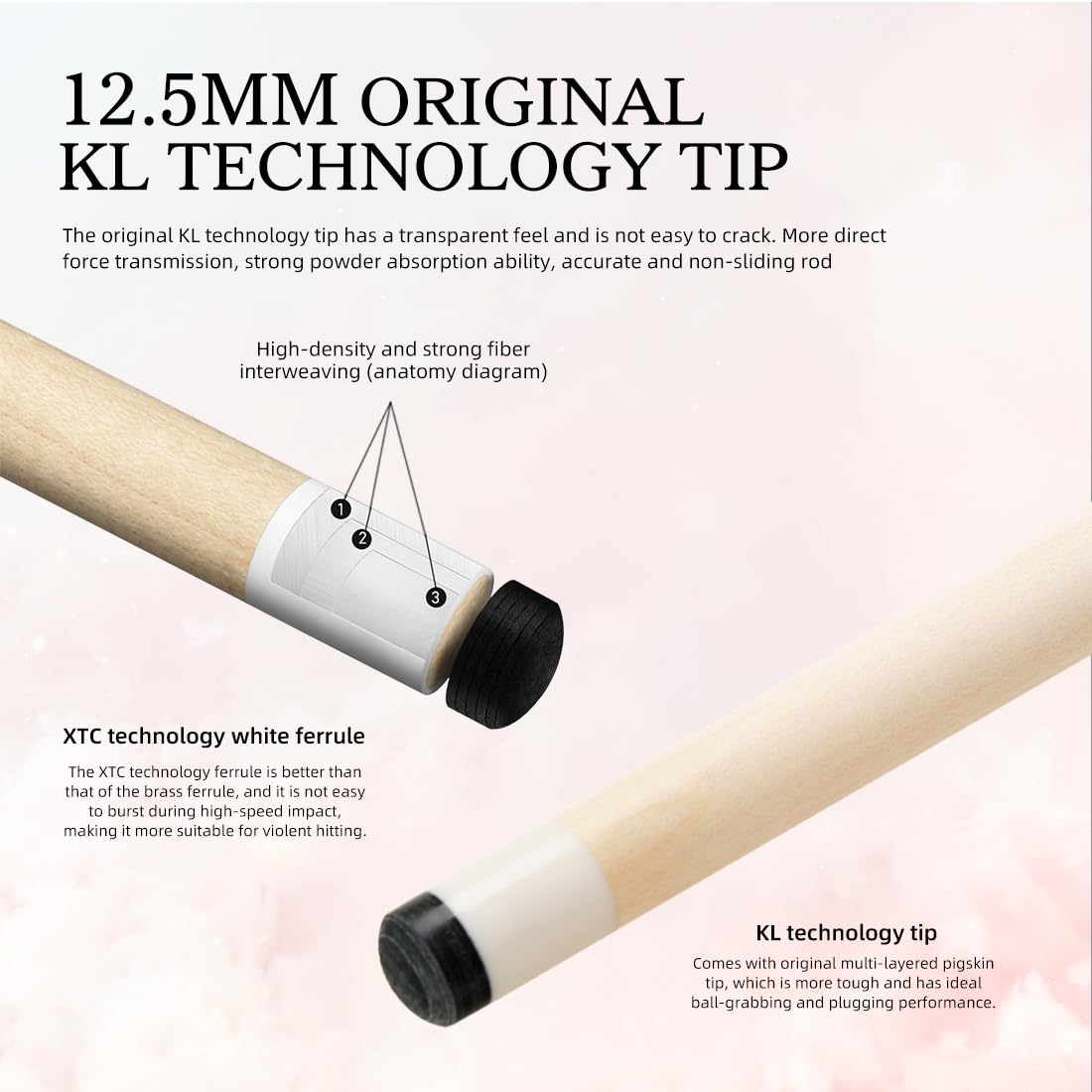 Snapklik.com : KONLLEN Pink Pool Cue Stick Low Deflection Billiard Cues ...