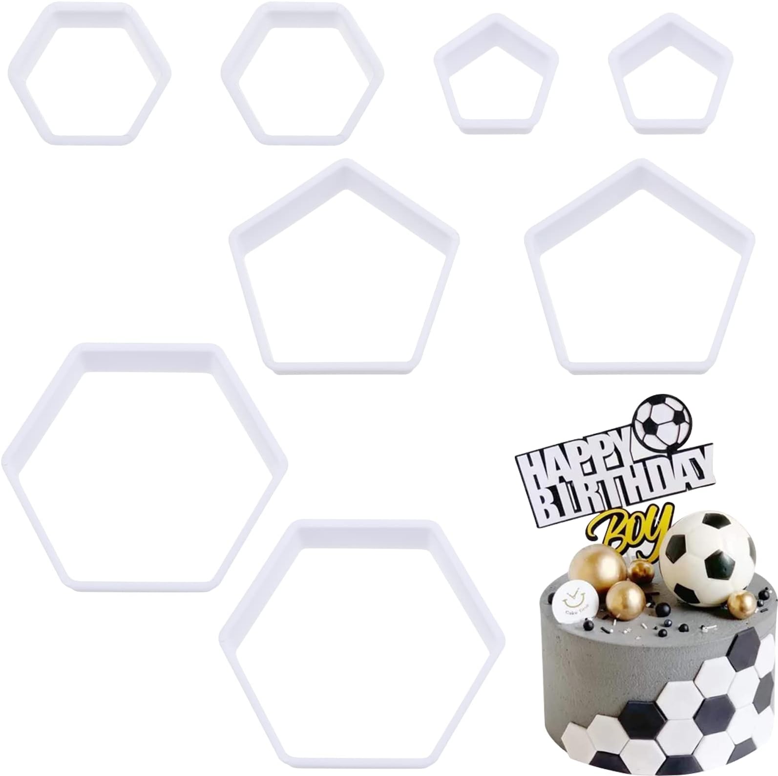 4 Pieces Football Pattern Cookie Cutters,Hexagon Cookie Cutter, Soccer ...