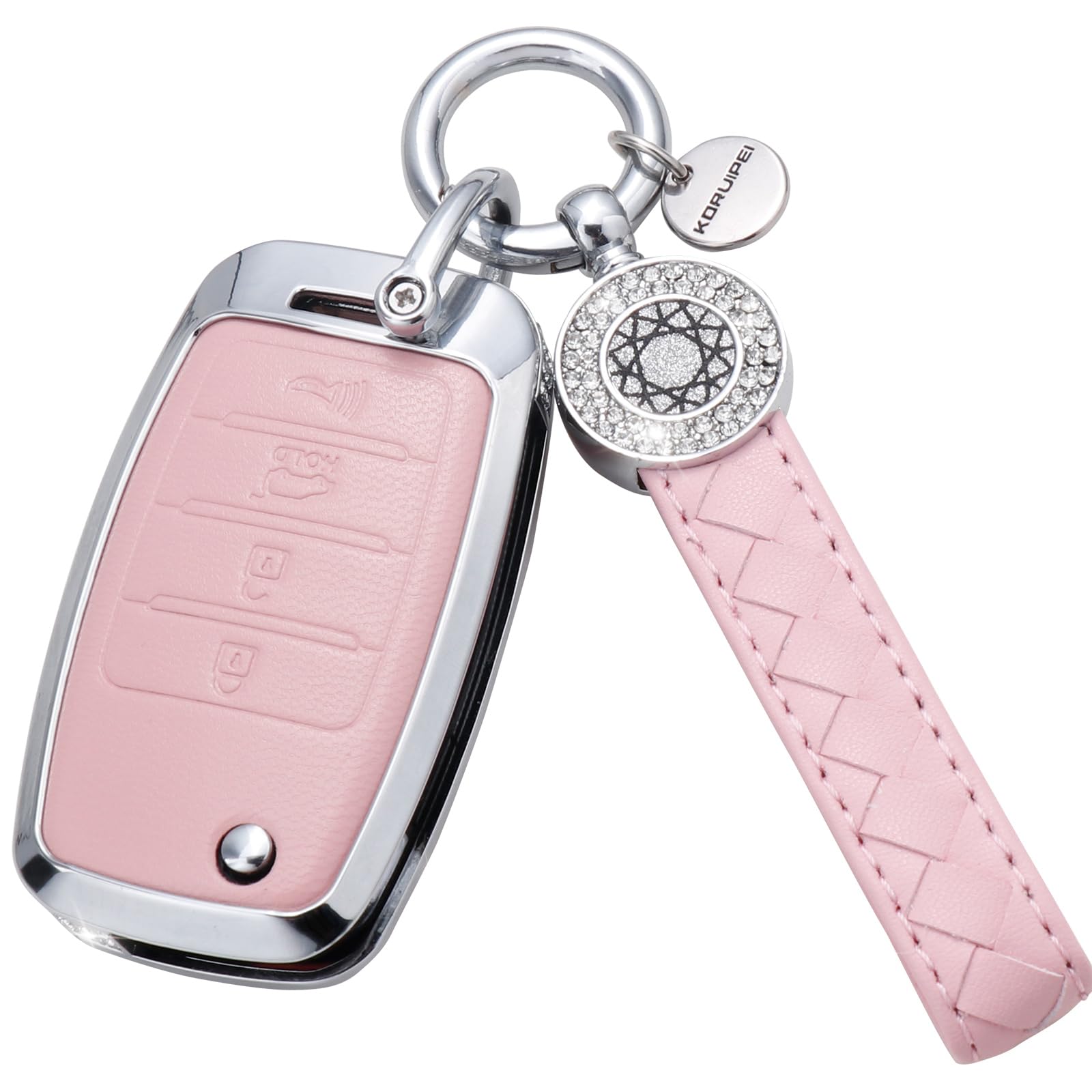 Amazon.com: RUABIBAN for Kia Key Fob Cover with Keychain, Pink Leather ...