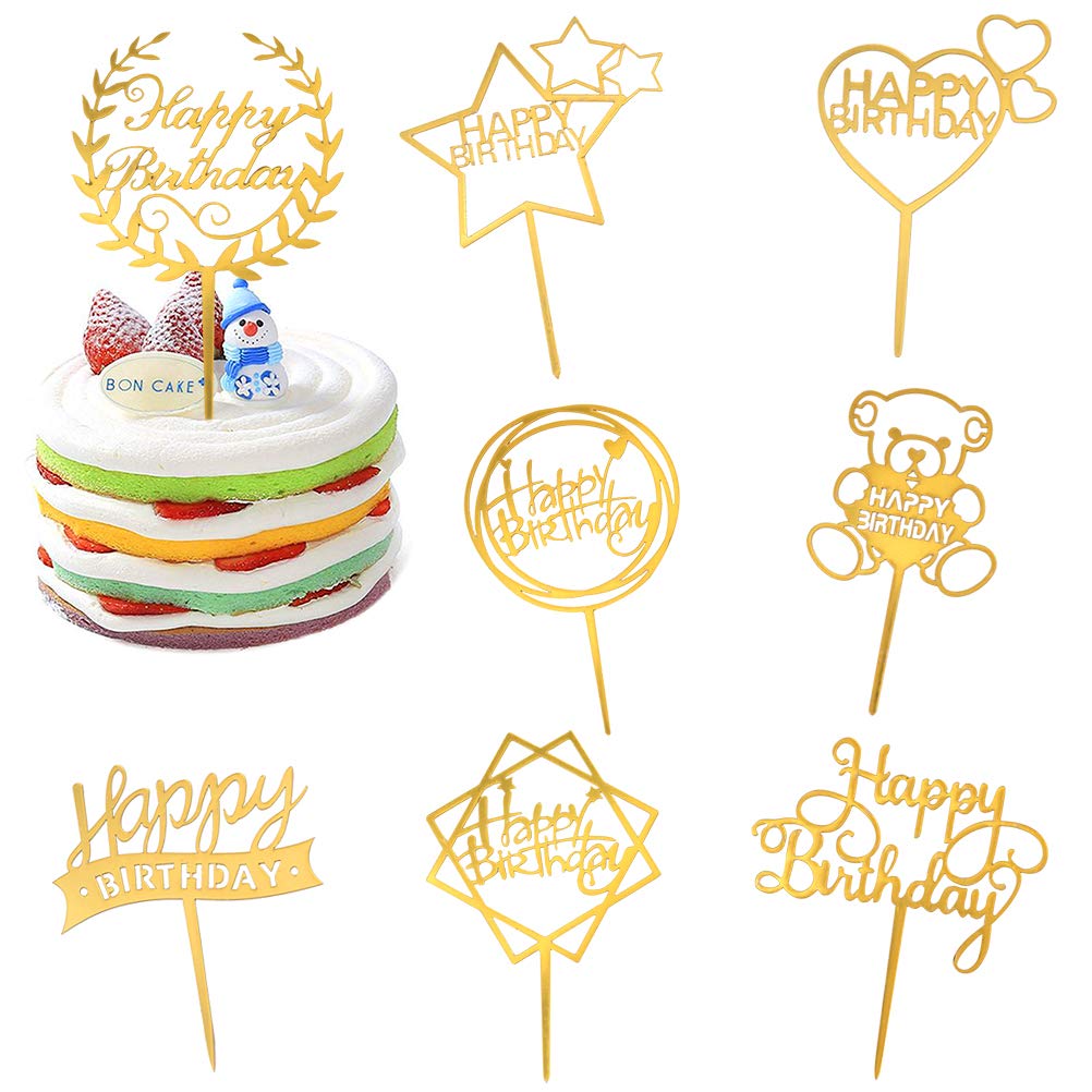 Buy 8 pcs Happy Birthday Cake Toppers, Gold Cake Topper Acrylic Glitter ...