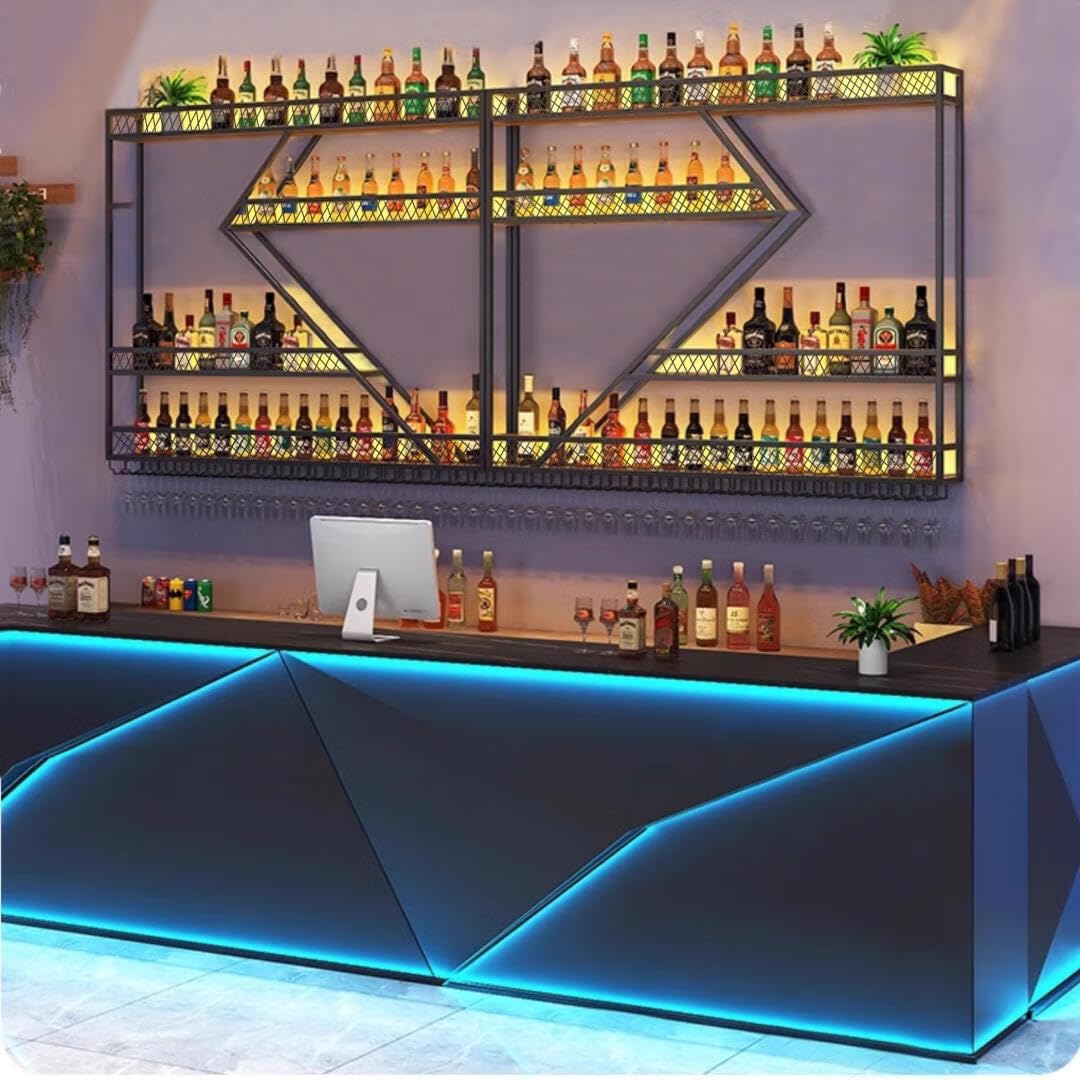 Amazon.com: Wall Mounted 79in Wine Rack with LED Lighting Glass Holder ...