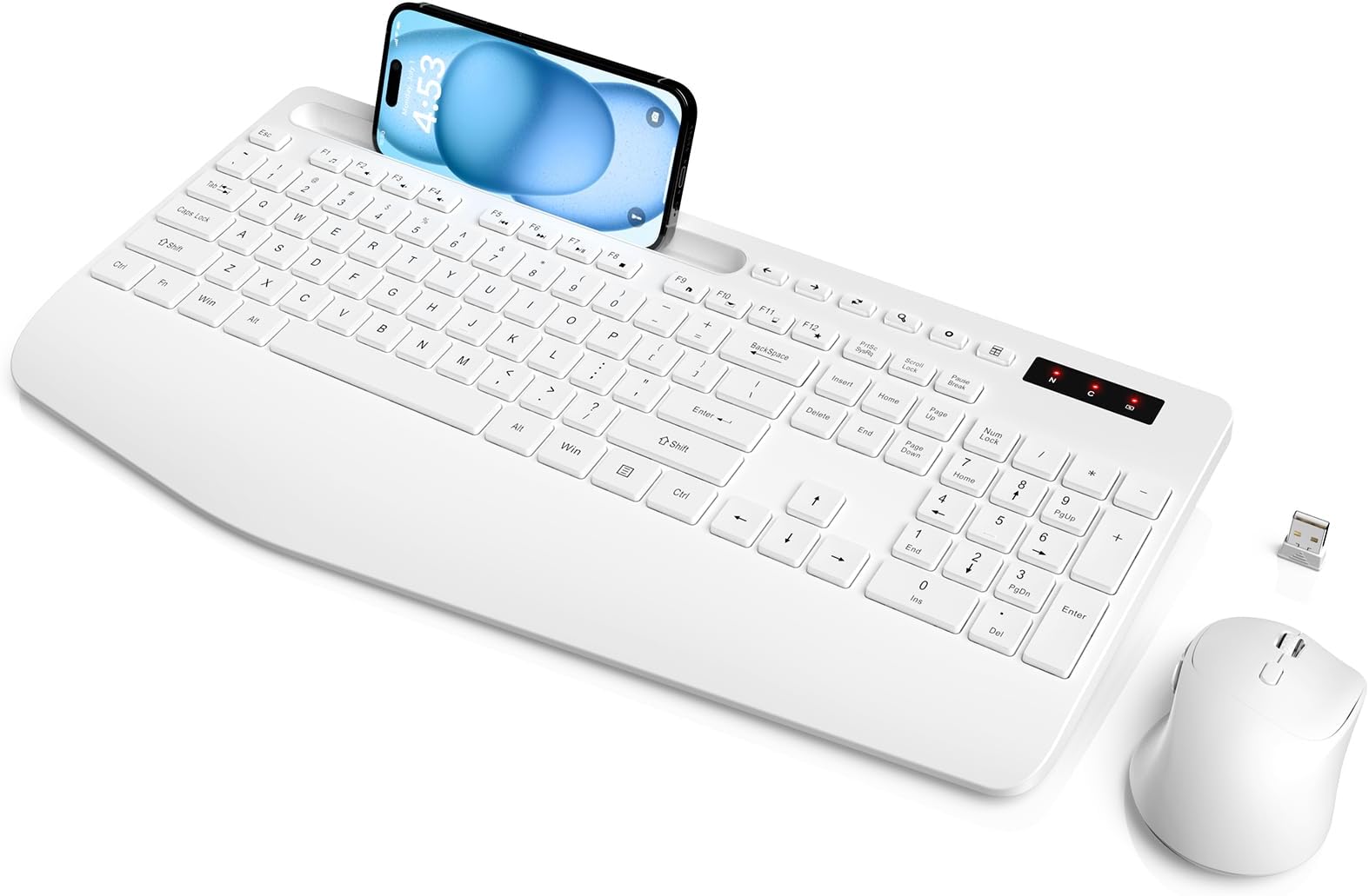 Sablute Wireless Keyboard And Mouse With Ergonomic Wrist Rest Phone Holder 2 4g