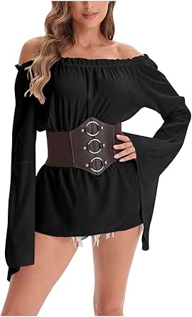 Womens Renaissance Blouse Tops Corset Waist Belt Medieval Victorian Off ...