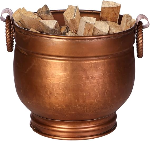 Copper Fireside Coal Scuttle Bucket Hearth Kindling Log Basket Hand ...