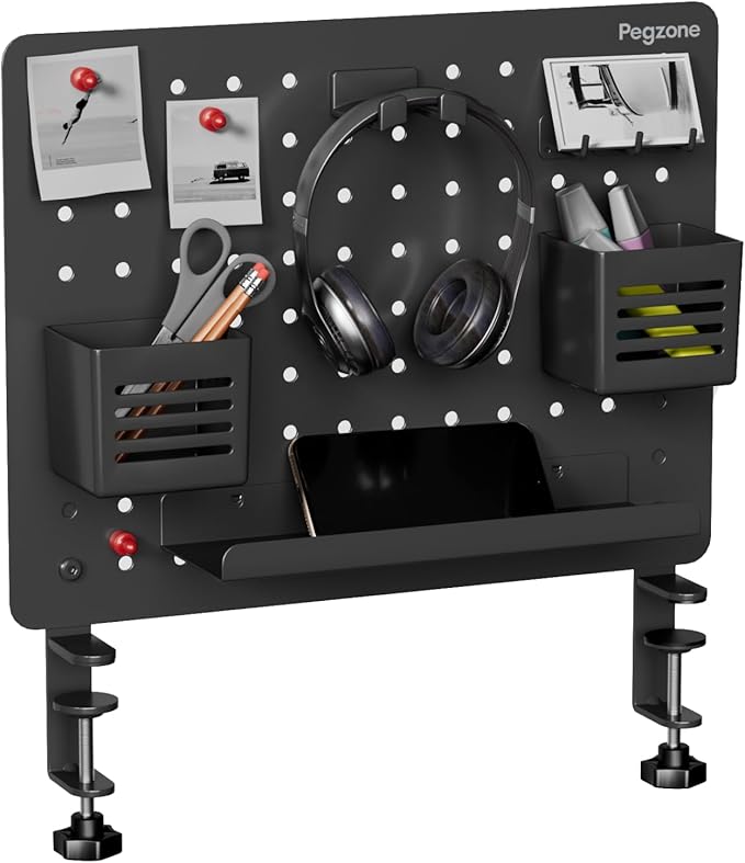 Amazon.com : PEGZONE Clamp-on Desk Pegboard, Desk Organizer for Office ...
