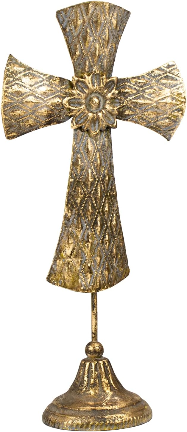 Amazon.com: Vintage Gold Metal Cross with Base Farmhouse Sunflower ...