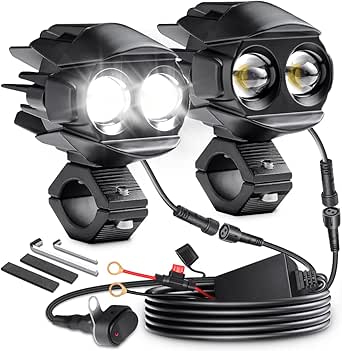 Amazon.com: Nedriove D7 Motorcycle LED Fog Lights Kit Auxiliary Driving Lights 6500K White with ...