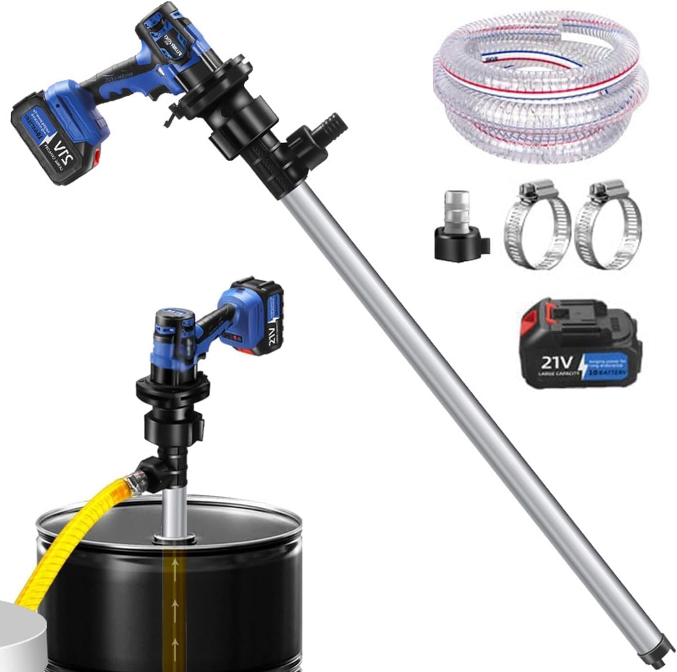 Electric Oil Barrel Pump, Fuel Drum Pump with 80-150L/min Suction ...