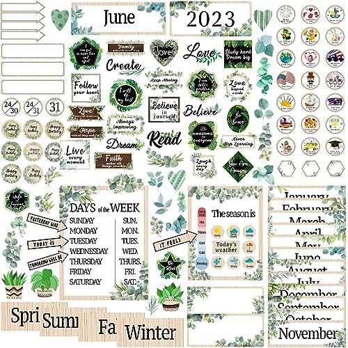 Amazon.com: 144PCS Boho Greenery Calendar Bulletin Board Set with ...