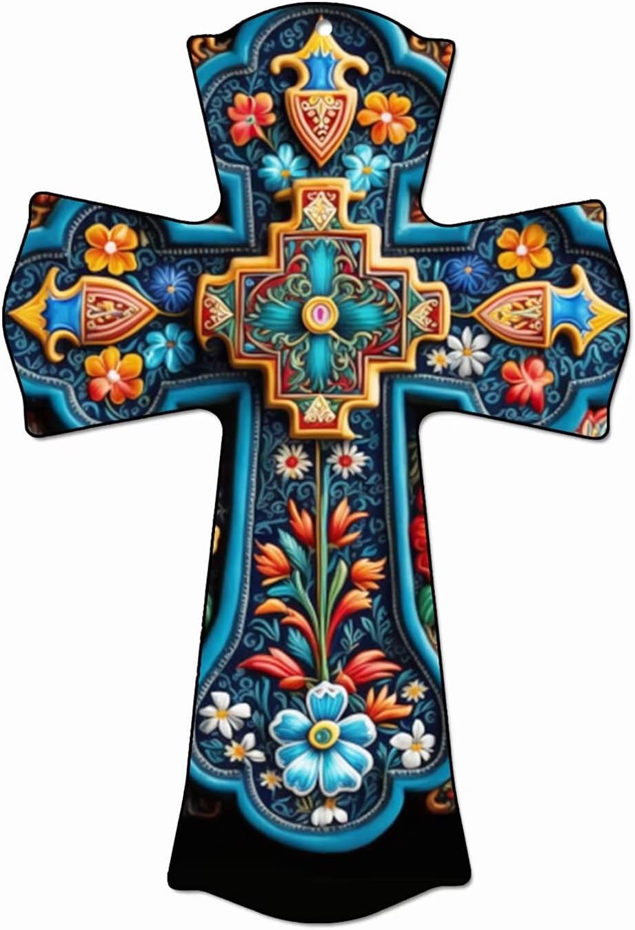 Amazon.com: CALUOHO Small Cross - Hand Painted Flower Crucifix Wall ...