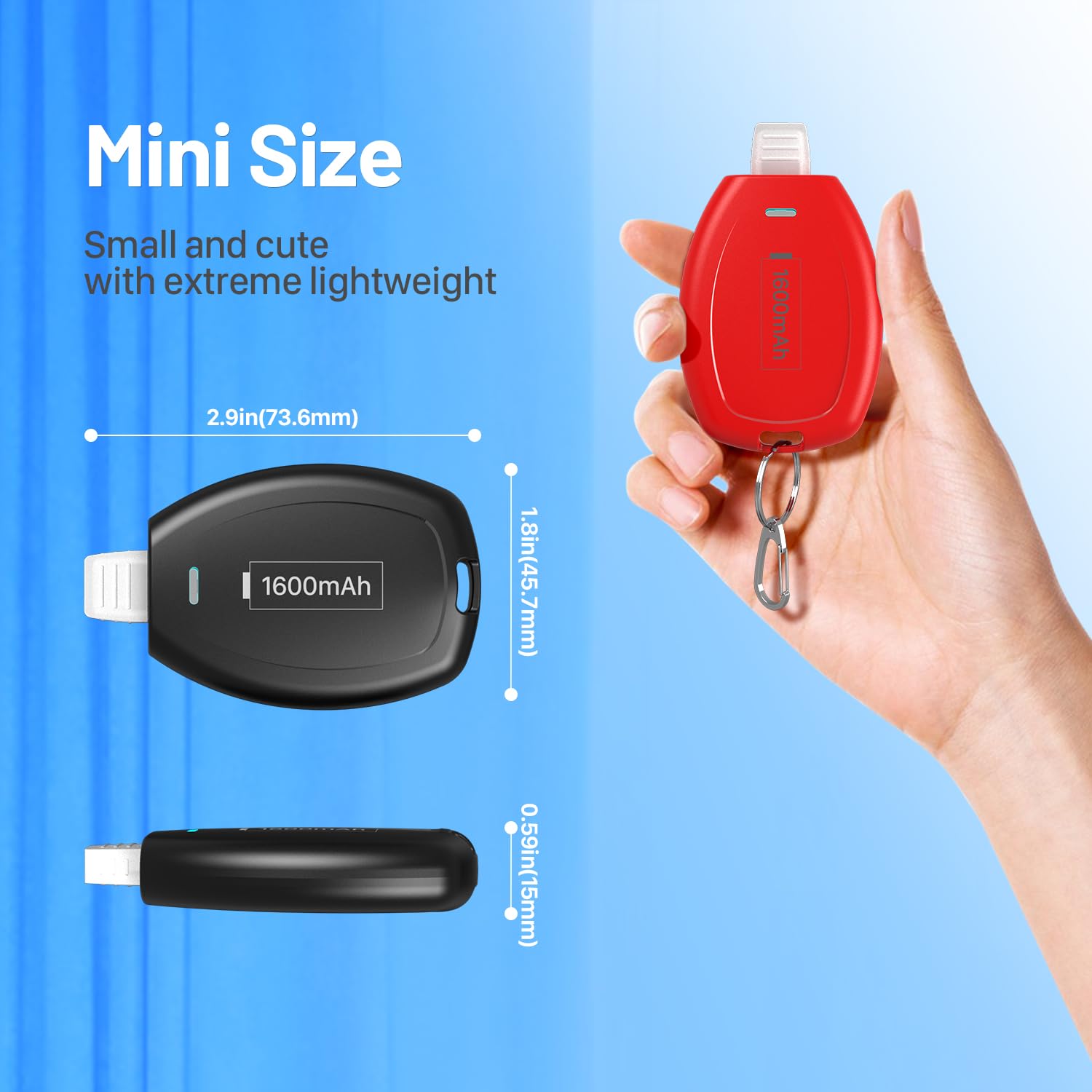 Snapklik.com : (2-Pack USB C Keychain Portable Charger, 1600mAh Mini ...