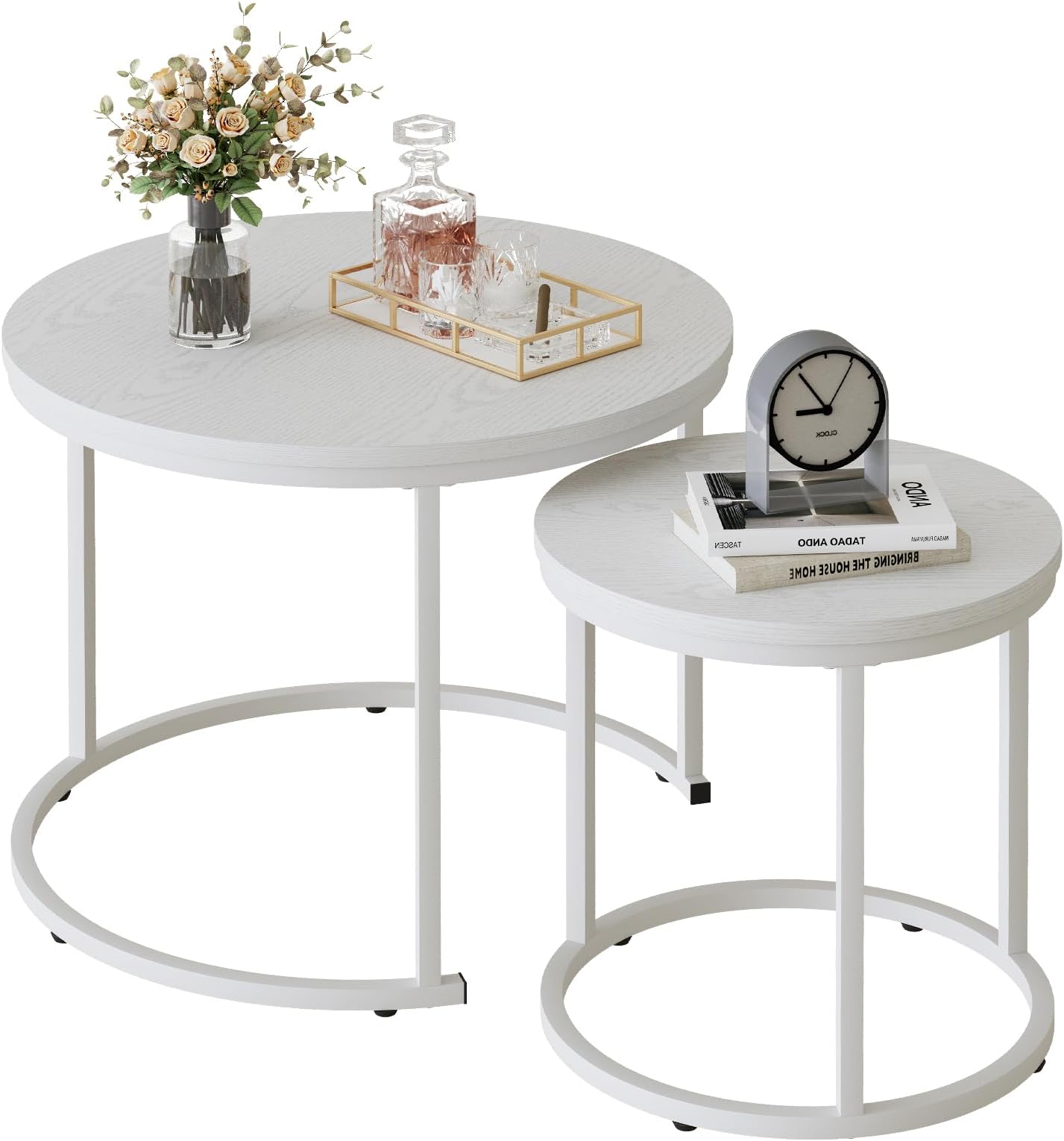 HOMCOM Table basse ronde de 61 cm avec plateau martelé, table centrale ...
