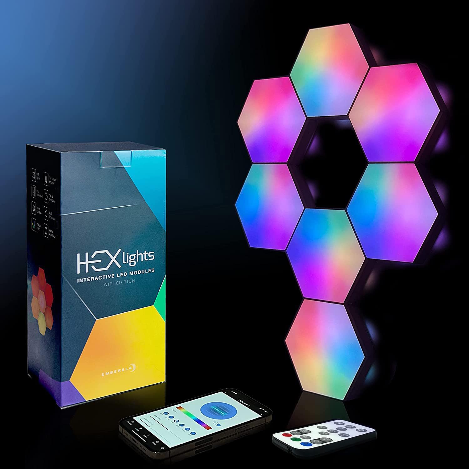 HEXlights 7-Pack App Controlled RGB Wall Panels, LED Hexagon Lights ...