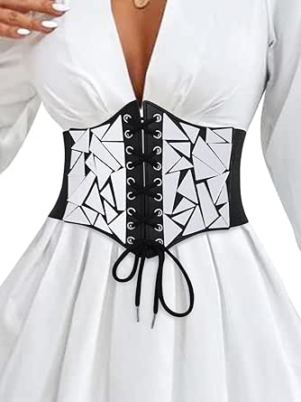 ASOOLL Punk Black Leather Corset Belt Lace Up Sequin Waist Belts Rave ...