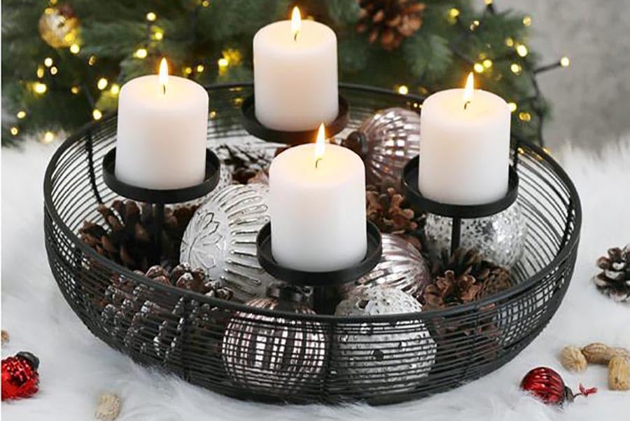 KAMACA Modern Decorative Wreath Made of Metal in Black with 4 Candle ...
