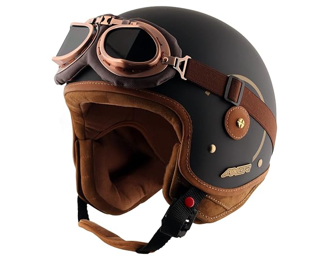 Axor Che Legendary ISI Certified Open Face Matt Helmet with Goggles UV ...