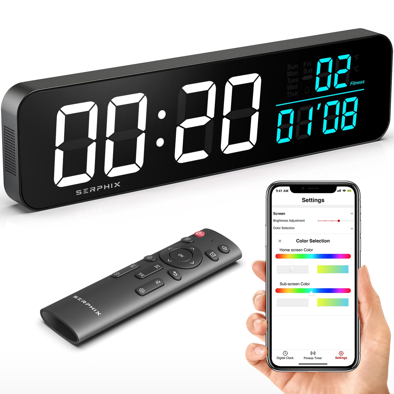 SERPHIX 15.2" Smart Gym Timer with App & Remote Control, Customizable ...