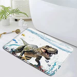 Amazon.com: Ocean Dinosaur Bath Mat Funny Diving Dino Blue Sea Animal ...