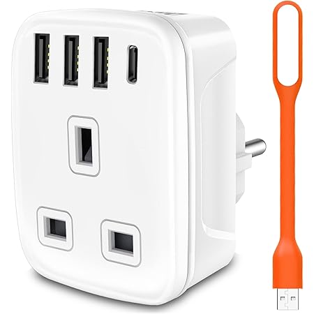 Travel Adapter UK to EU Europe Plug Adaptor with USB C, Grounded ...