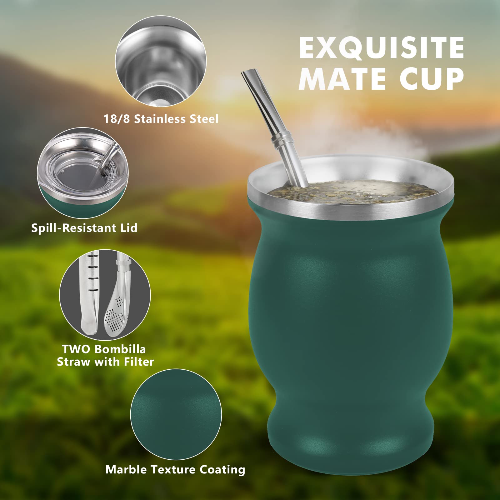 Snapklik.com : 8 Oz Yerba Mate Cup, Tea Cup Set Include Stainless Steel ...