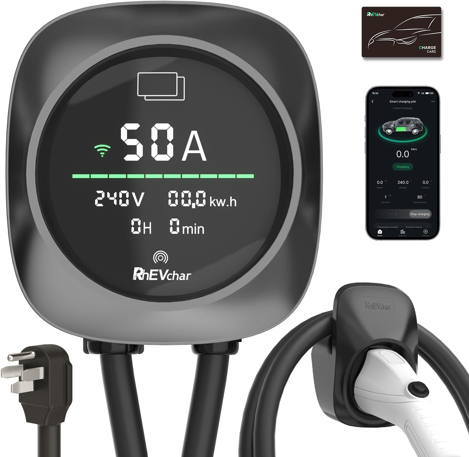 Amazon.com: RhEVchar EV Charger 50 Amps, Smart Screen Level 2 Charging ...